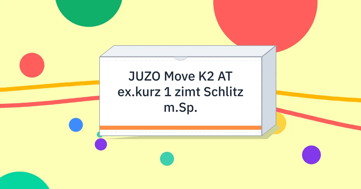 Symbolbild: Packung mit der Aufschrift JUZO Move K2 AT ex.kurz 1 zimt Schlitz m.Sp. (PZN 20671682) – Verfügbarkeit und Bezug in Apotheken in Frankfurt am Main