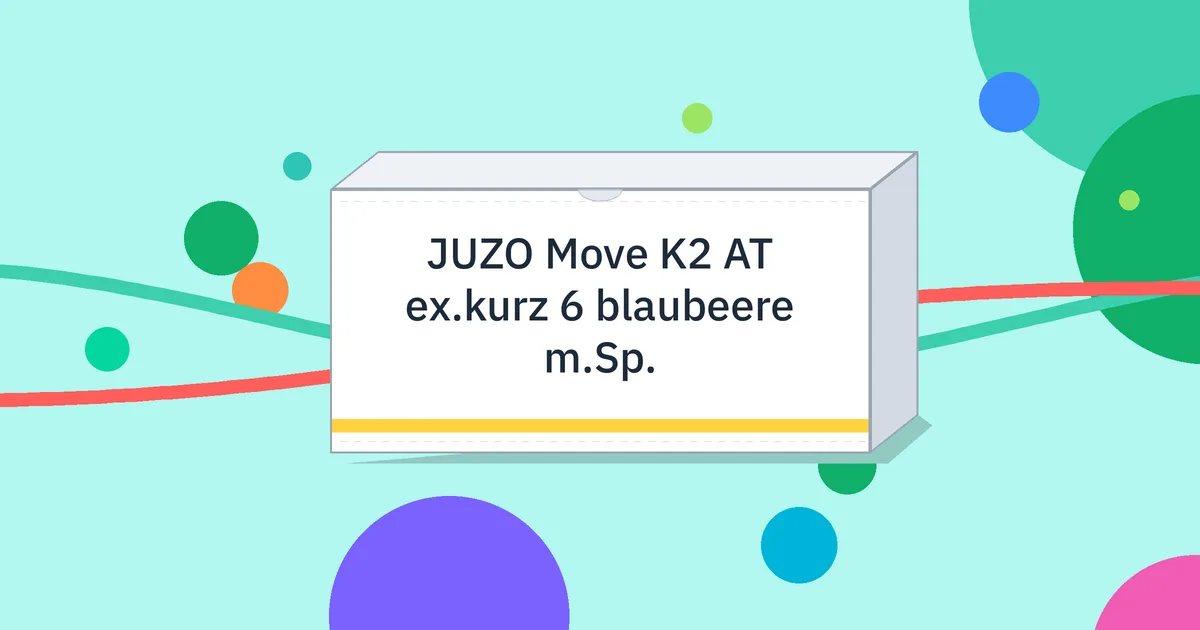 Symbolbild: Packung mit der Aufschrift JUZO Move K2 AT ex.kurz 6 blaubeere m.Sp. (PZN 20670866) – Verfügbarkeit und Bezug in Apotheken in Frankfurt am Main