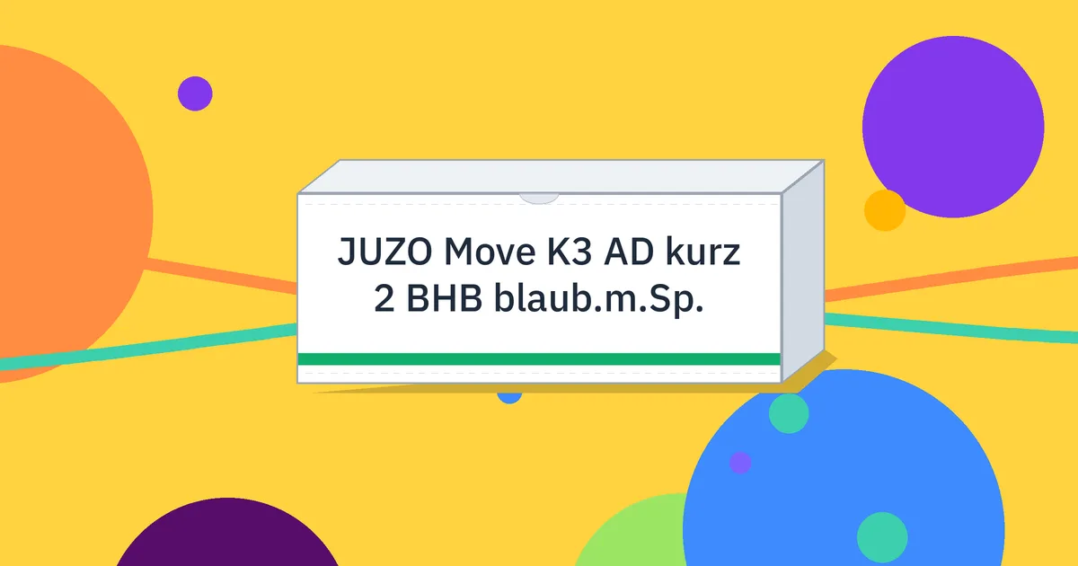 Symbolbild: Packung mit der Aufschrift JUZO Move K3 AD kurz 2 BHB blaub.m.Sp. (PZN 18572234) – Verfügbarkeit und Bezug in Apotheken in Frankfurt am Main