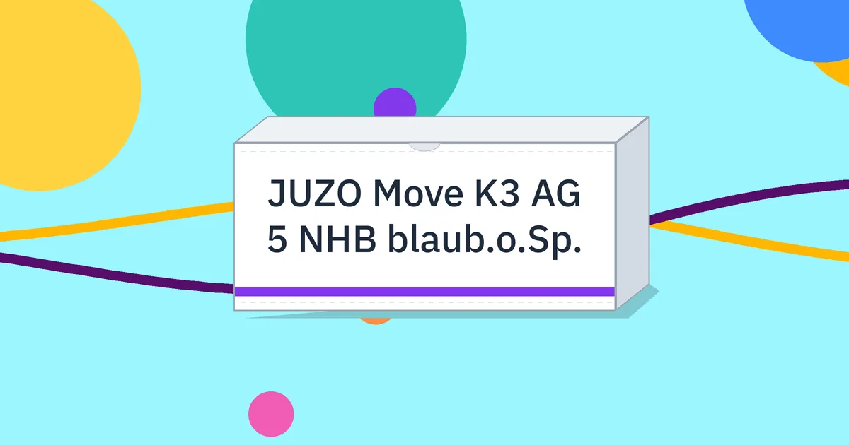 Symbolbild: Packung mit der Aufschrift JUZO Move K3 AG 5 NHB blaub.o.Sp. (PZN 18589039) – Verfügbarkeit und Bezug in Apotheken in Frankfurt am Main