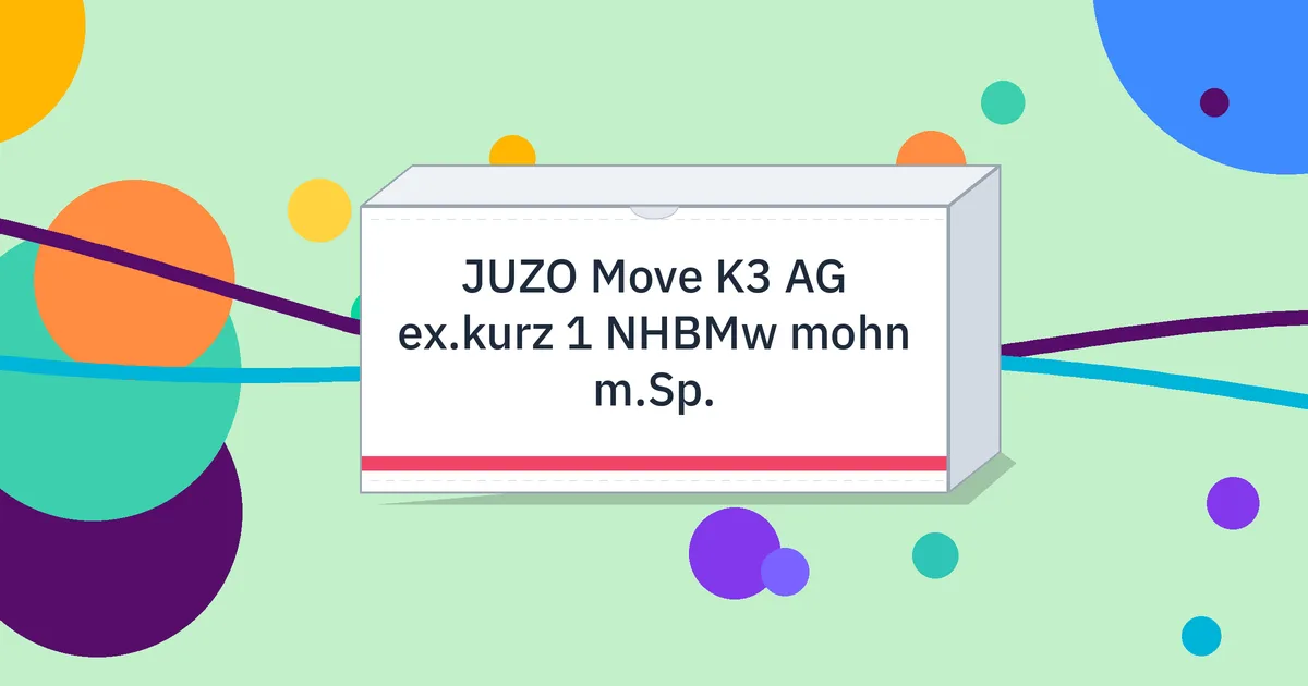 Symbolbild: Packung mit der Aufschrift JUZO Move K3 AG ex.kurz 1 NHBMw mohn m.Sp. (PZN 18594773) – Verfügbarkeit und Bezug in Apotheken in Frankfurt am Main