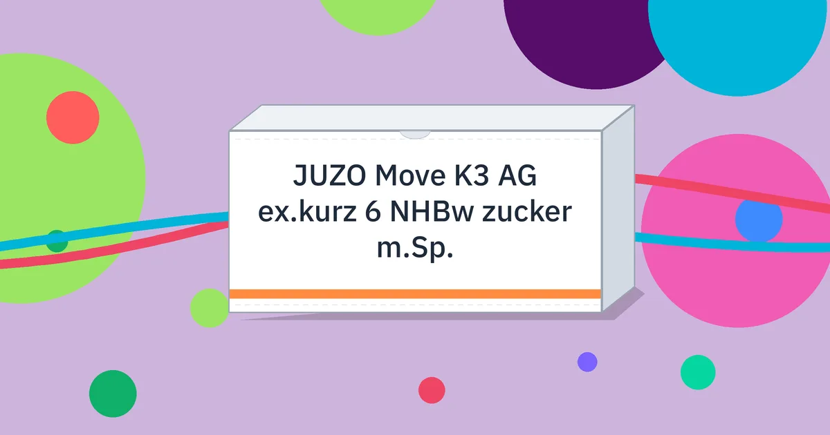 Symbolbild: Packung mit der Aufschrift JUZO Move K3 AG ex.kurz 6 NHBw zucker m.Sp. (PZN 18582385) – Verfügbarkeit und Bezug in Apotheken in Frankfurt am Main
