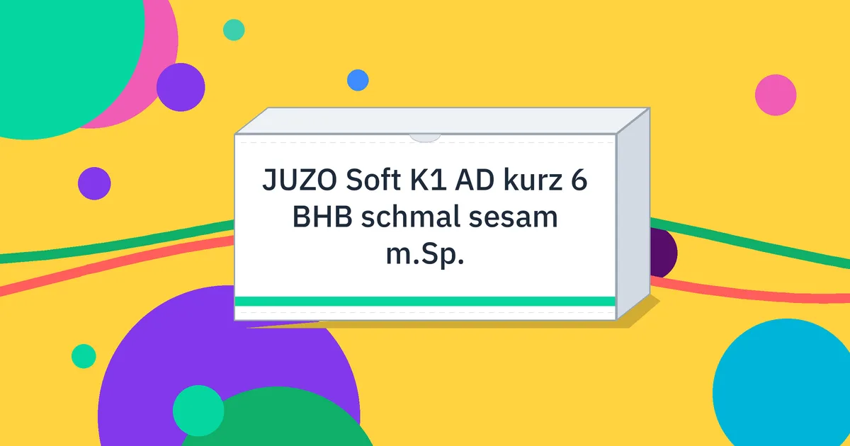 Symbolbild: Packung mit der Aufschrift JUZO Soft K1 AD kurz 6 BHB schmal sesam m.Sp. (PZN 15461675) – Verfügbarkeit und Bezug in Apotheken in Frankfurt am Main