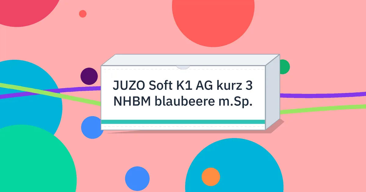 Symbolbild: Packung mit der Aufschrift JUZO Soft K1 AG kurz 3 NHBM blaubeere m.Sp. (PZN 15016107) – Verfügbarkeit und Bezug in Apotheken in Frankfurt am Main