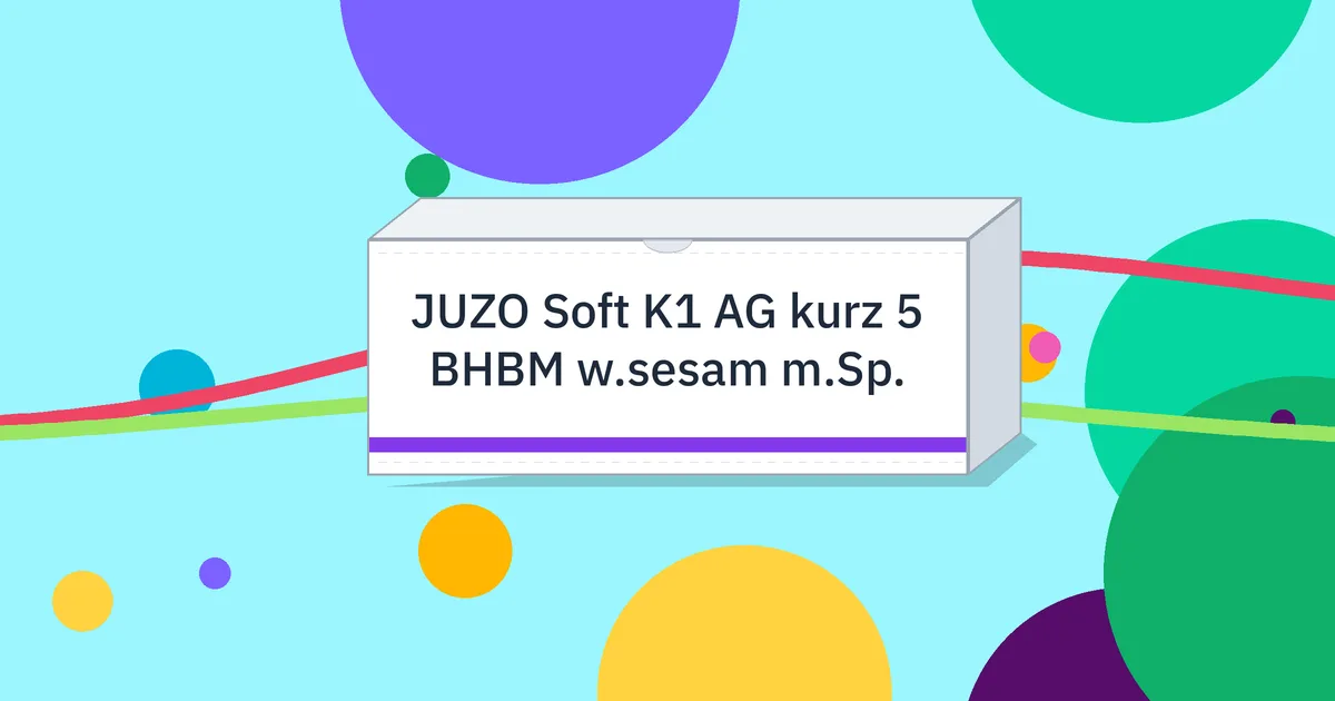 Symbolbild: Packung mit der Aufschrift JUZO Soft K1 AG kurz 5 BHBM w.sesam m.Sp. (PZN 14863526) – Verfügbarkeit und Bezug in Apotheken in Frankfurt am Main