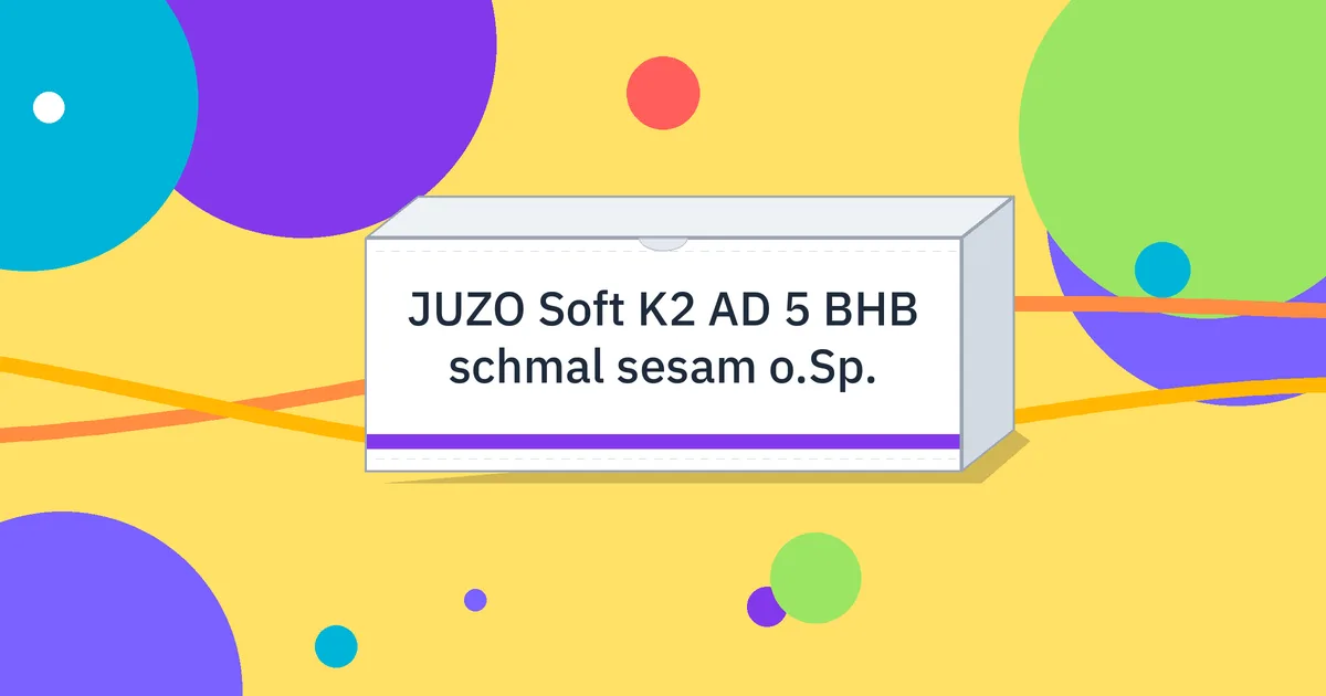 Symbolbild: Packung mit der Aufschrift JUZO Soft K2 AD 5 BHB schmal sesam o.Sp. (PZN 15467040) – Verfügbarkeit und Bezug in Apotheken in Frankfurt am Main