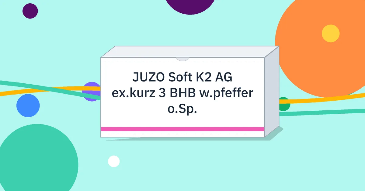 Symbolbild: Packung mit der Aufschrift JUZO Soft K2 AG ex.kurz 3 BHB w.pfeffer o.Sp. (PZN 14843831) – Verfügbarkeit und Bezug in Apotheken in Frankfurt am Main