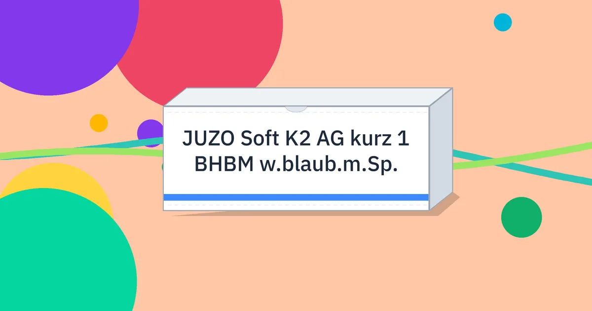 Symbolbild: Packung mit der Aufschrift JUZO Soft K2 AG kurz 1 BHBM w.blaub.m.Sp. (PZN 14867582) – Verfügbarkeit und Bezug in Apotheken in Frankfurt am Main