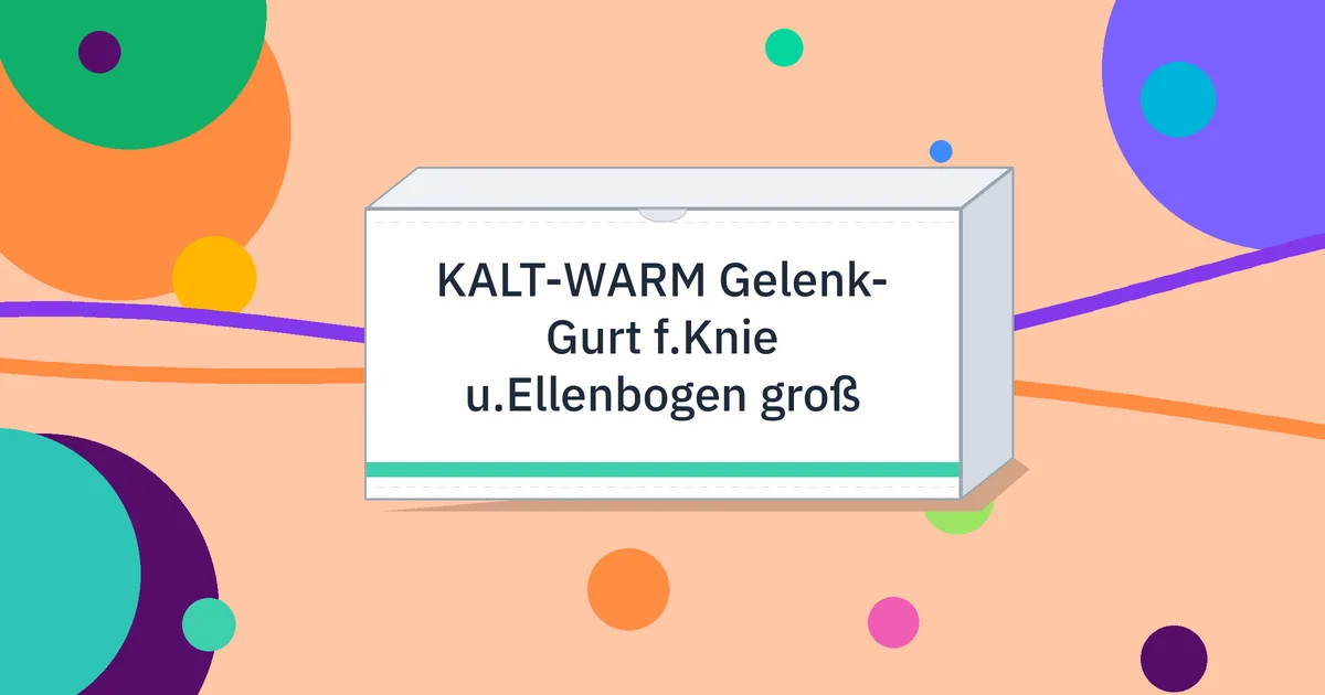 Symbolbild: Packung mit der Aufschrift KALT-WARM Gelenk-Gurt f.Knie u.Ellenbogen groß (PZN 08485758) – Verfügbarkeit und Bezug in Apotheken in Frankfurt am Main