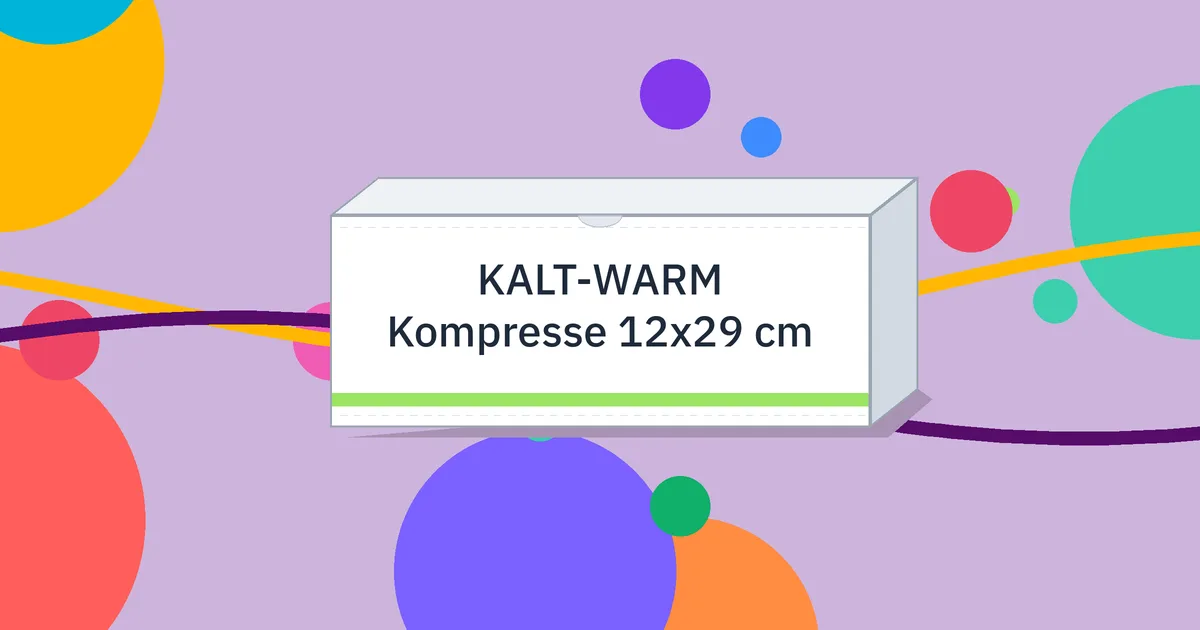 Symbolbild: Packung mit der Aufschrift KALT-WARM Kompresse 12x29 cm (PZN 04352463) – Verfügbarkeit und Bezug in Apotheken in Frankfurt am Main