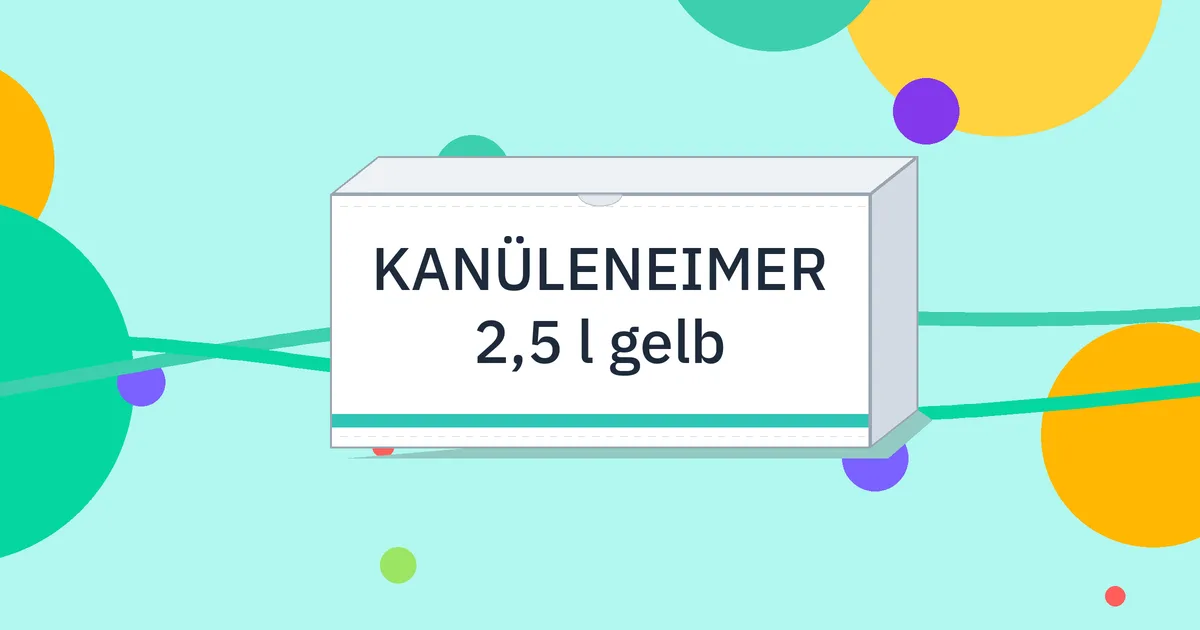 Symbolbild: Packung mit der Aufschrift KANÜLENEIMER 2,5 l gelb (PZN 01234705) – Verfügbarkeit und Bezug in Apotheken in Frankfurt am Main