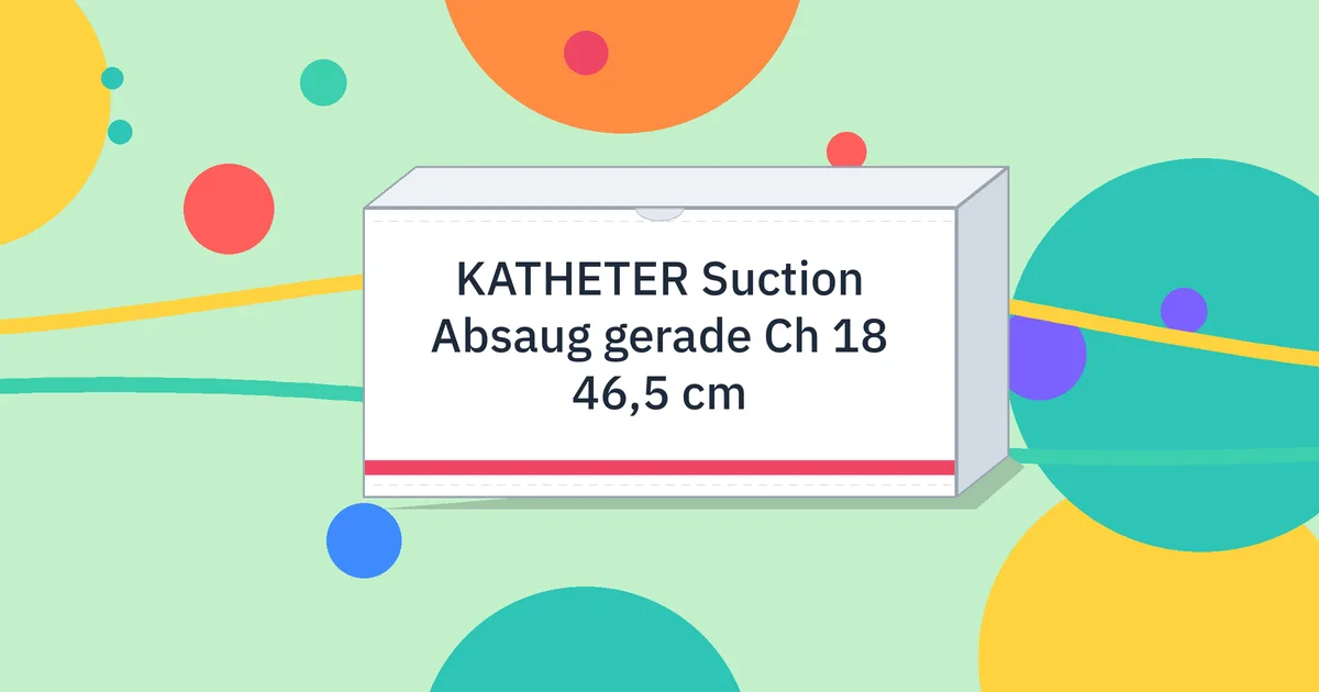 Symbolbild: Packung mit der Aufschrift KATHETER Suction Absaug gerade Ch 18 46,5 cm (PZN 02197113) – Verfügbarkeit und Bezug in Apotheken in Frankfurt am Main