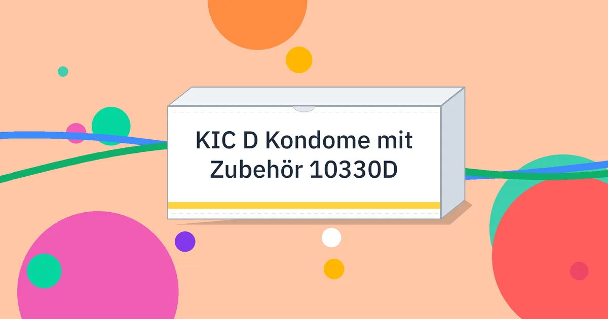 Symbolbild: Packung mit der Aufschrift KIC D Kondome mit Zubehör 10330D (PZN 01268153) – Verfügbarkeit und Bezug in Apotheken in Frankfurt am Main