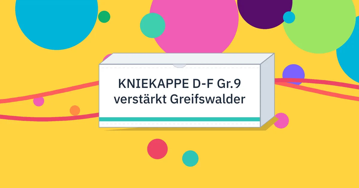 Symbolbild: Packung mit der Aufschrift KNIEKAPPE D-F Gr.9 verstärkt Greifswalder (PZN 01969772) – Verfügbarkeit und Bezug in Apotheken in Frankfurt am Main