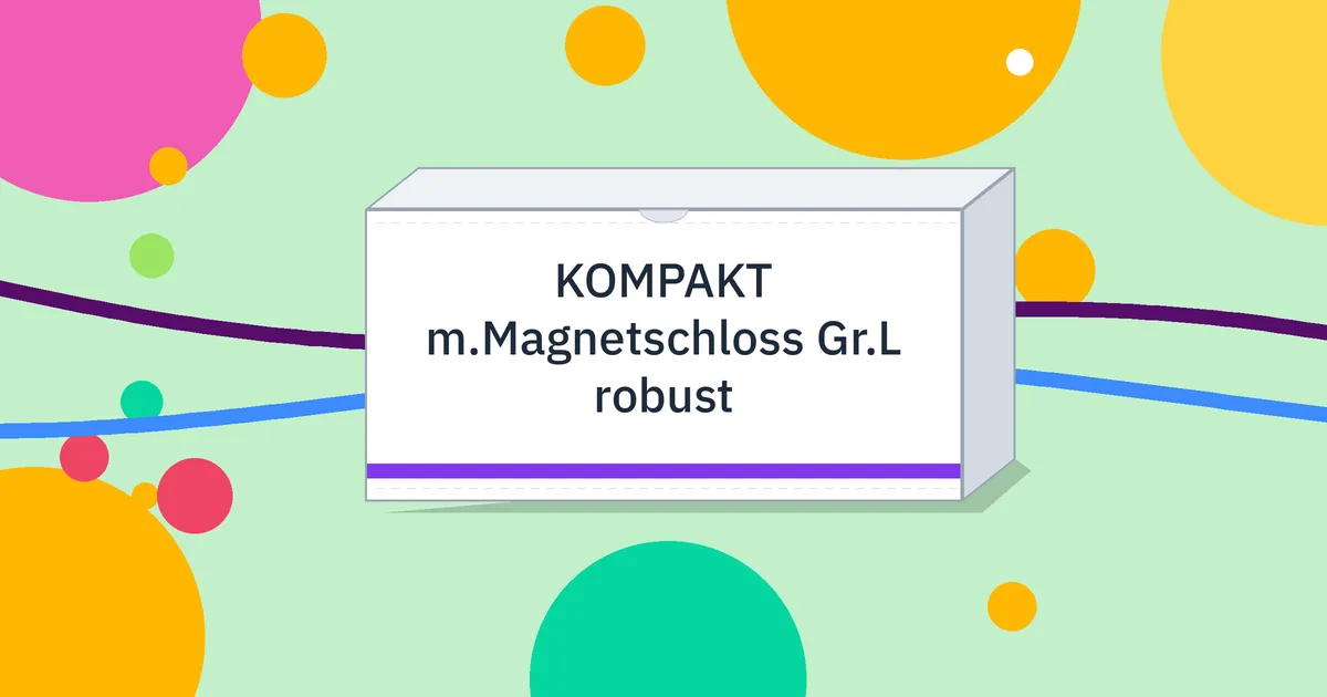 Symbolbild: Packung mit der Aufschrift KOMPAKT m.Magnetschloss Gr.L robust (PZN 05025944) – Verfügbarkeit und Bezug in Apotheken in Frankfurt am Main