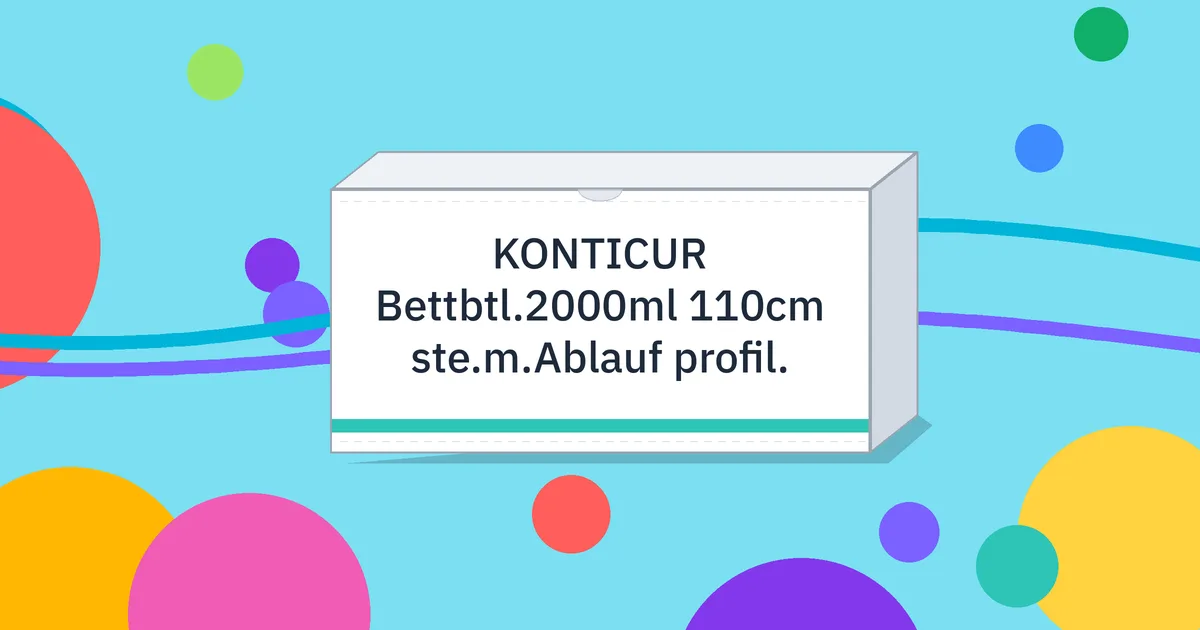 Symbolbild: Packung mit der Aufschrift KONTICUR Bettbtl.2000ml 110cm ste.m.Ablauf profil. (PZN 18473199) – Verfügbarkeit und Bezug in Apotheken in Frankfurt am Main