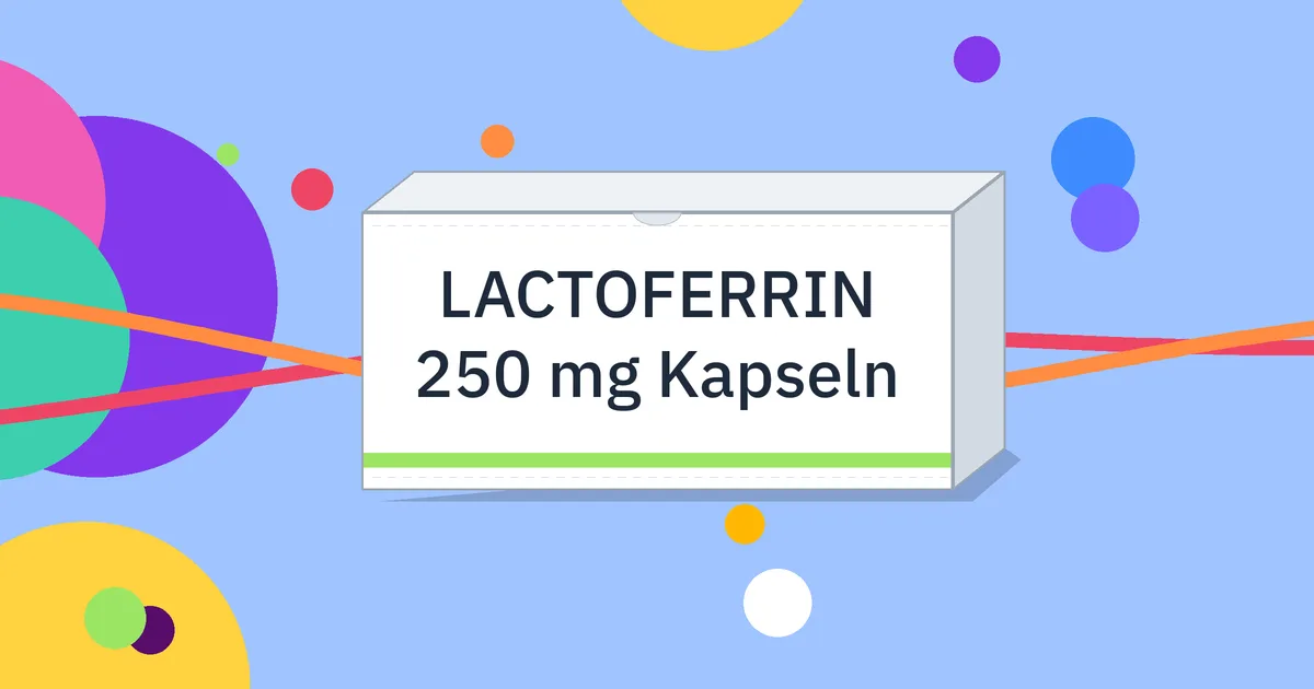 Symbolbild: Packung mit der Aufschrift LACTOFERRIN 250 mg Kapseln (PZN 17178920) – Verfügbarkeit und Bezug in Apotheken in Frankfurt am Main