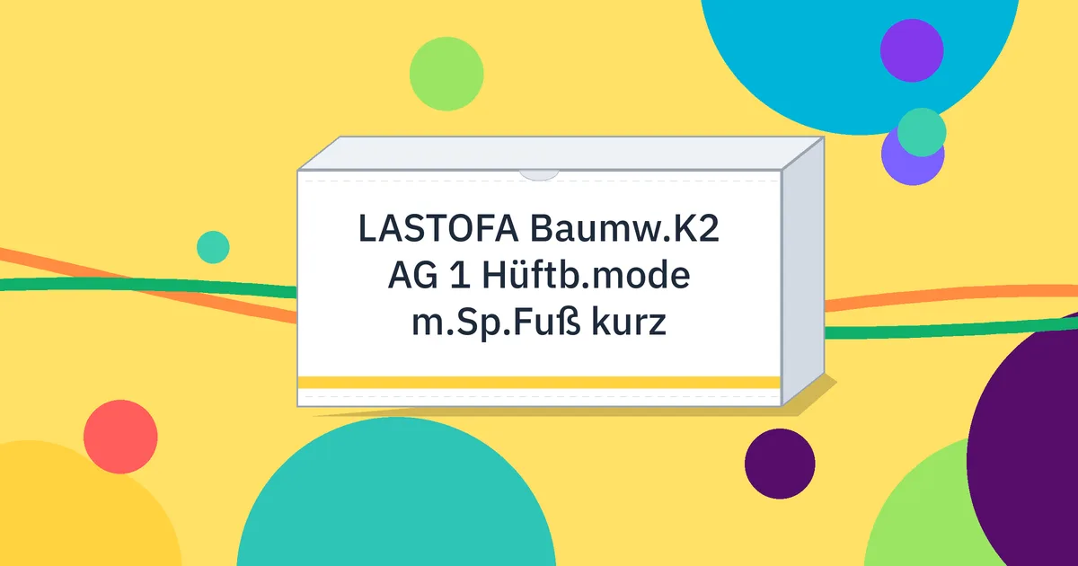 Symbolbild: Packung mit der Aufschrift LASTOFA Baumw.K2 AG 1 Hüftb.mode m.Sp.Fuß kurz (PZN 01949315) – Verfügbarkeit und Bezug in Apotheken in Frankfurt am Main