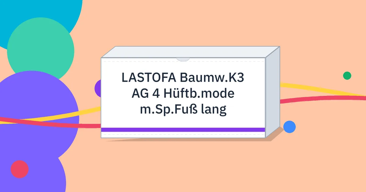 Symbolbild: Packung mit der Aufschrift LASTOFA Baumw.K3 AG 4 Hüftb.mode m.Sp.Fuß lang (PZN 01956203) – Verfügbarkeit und Bezug in Apotheken in Frankfurt am Main