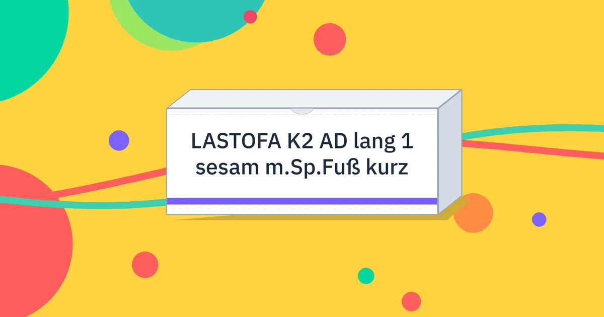 Symbolbild: Packung mit der Aufschrift LASTOFA K2 AD lang 1 sesam m.Sp.Fuß kurz (PZN 13799565) – Verfügbarkeit und Bezug in Apotheken in Frankfurt am Main