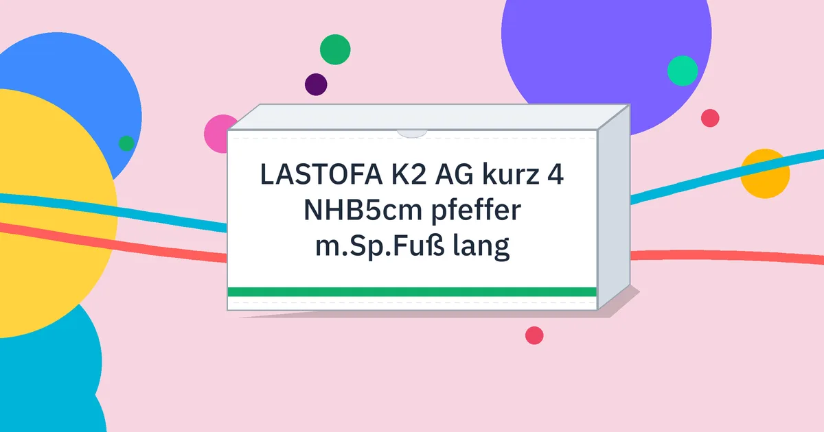 Symbolbild: Packung mit der Aufschrift LASTOFA K2 AG kurz 4 NHB5cm pfeffer m.Sp.Fuß lang (PZN 13805900) – Verfügbarkeit und Bezug in Apotheken in Frankfurt am Main