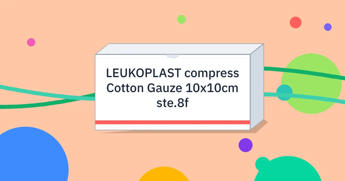 Symbolbild: Packung mit der Aufschrift LEUKOPLAST compress Cotton Gauze 10x10cm ste.8f (PZN 17207917) – Verfügbarkeit und Bezug in Apotheken in Frankfurt am Main