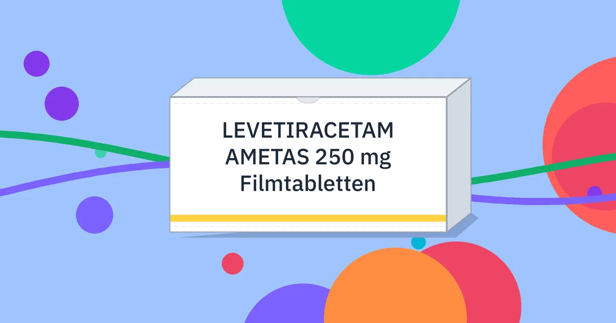 Symbolbild: Packung mit der Aufschrift LEVETIRACETAM AMETAS 250 mg Filmtabletten (PZN 18090498) – Verfügbarkeit und Bezug in Apotheken in Frankfurt am Main