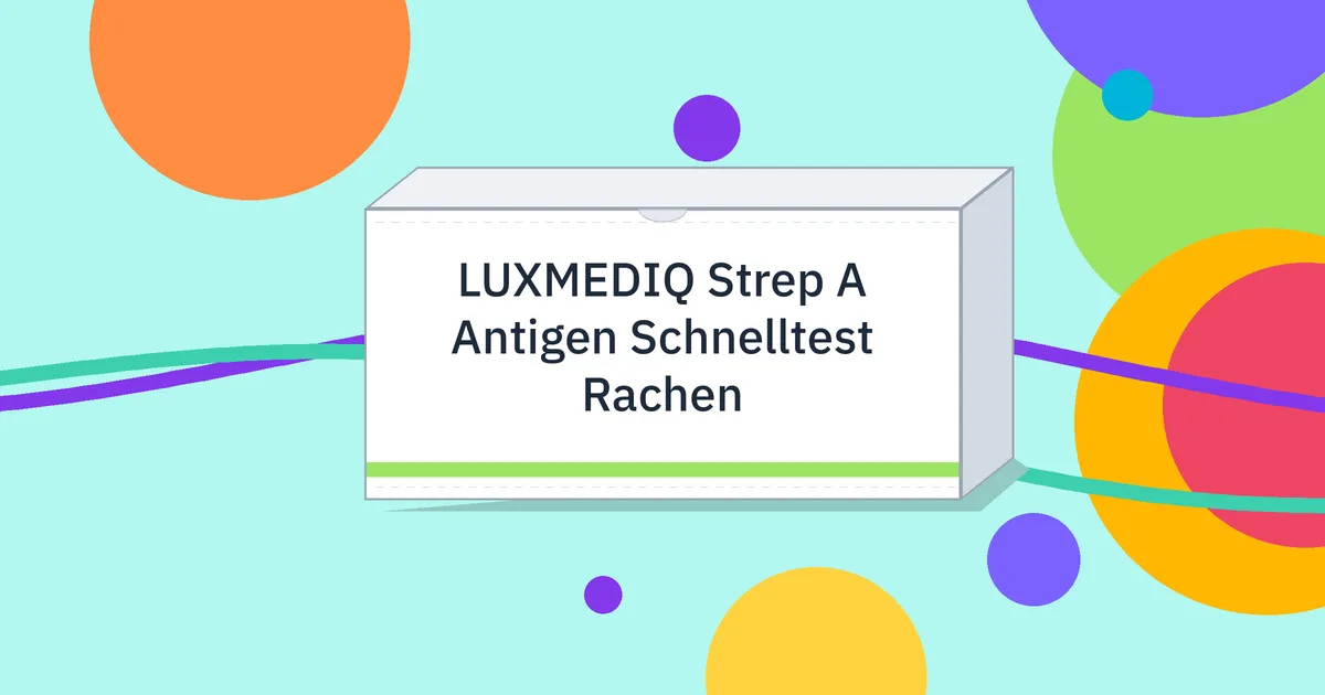 Symbolbild: Packung mit der Aufschrift LUXMEDIQ Strep A Antigen Schnelltest Rachen (PZN 20569765) – Verfügbarkeit und Bezug in Apotheken in Frankfurt am Main