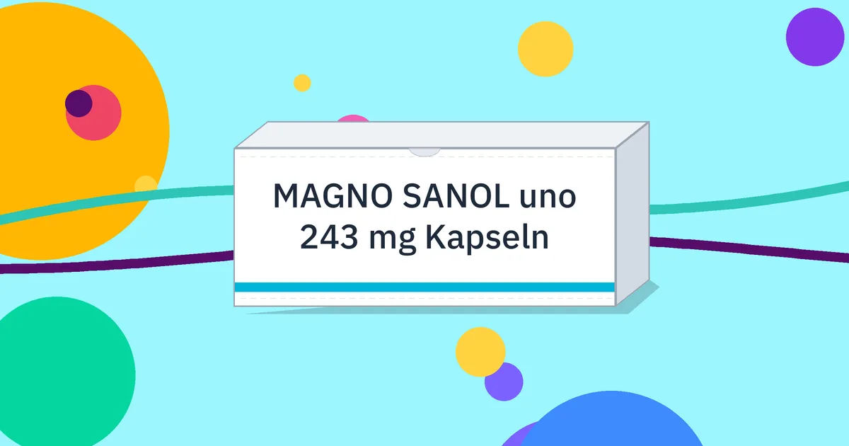 Symbolbild: Packung mit der Aufschrift MAGNO SANOL uno 243 mg Kapseln (PZN 16004069) – Verfügbarkeit und Bezug in Apotheken in Frankfurt am Main