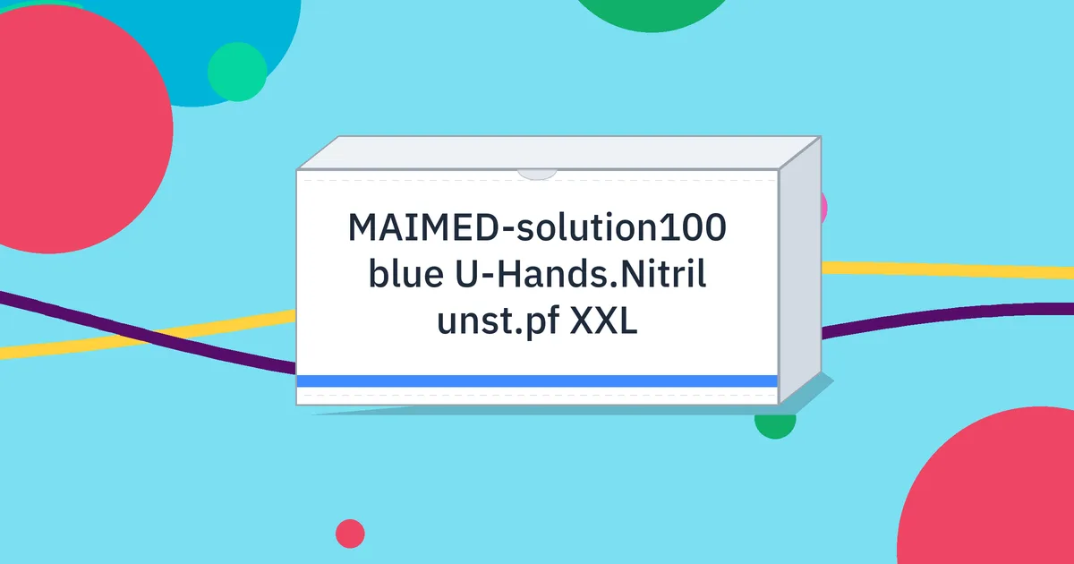 Symbolbild: Packung mit der Aufschrift MAIMED-solution100 blue U-Hands.Nitril unst.pf XXL (PZN 19147183) – Verfügbarkeit und Bezug in Apotheken in Frankfurt am Main