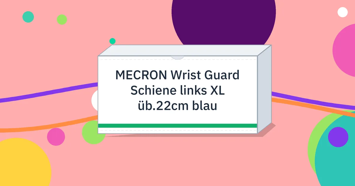 Symbolbild: Packung mit der Aufschrift MECRON Wrist Guard Schiene links XL üb.22cm blau (PZN 16630938) – Verfügbarkeit und Bezug in Apotheken in Frankfurt am Main