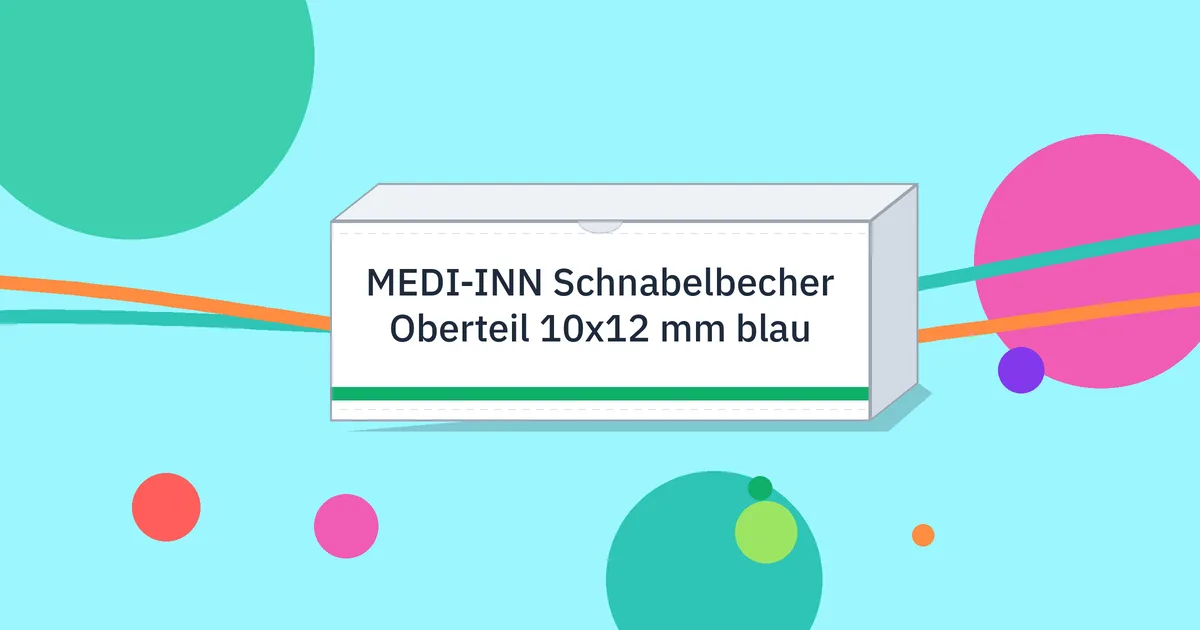 Symbolbild: Packung mit der Aufschrift MEDI-INN Schnabelbecher Oberteil 10x12 mm blau (PZN 08815500) – Verfügbarkeit und Bezug in Apotheken in Frankfurt am Main