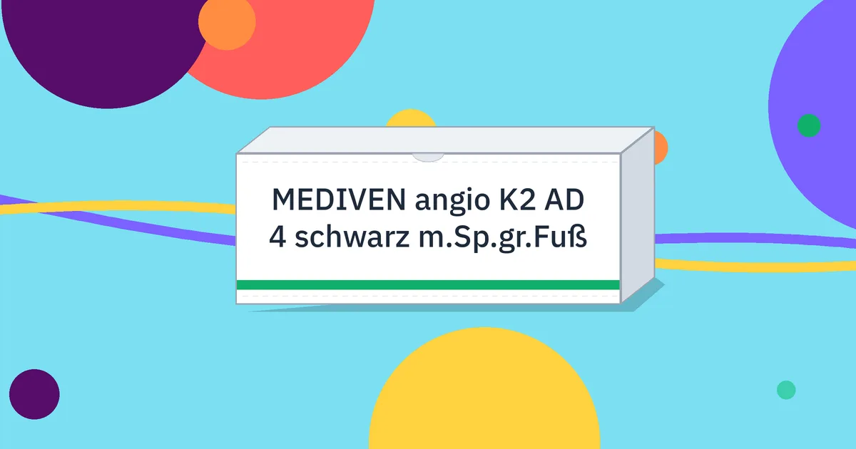 Symbolbild: Packung mit der Aufschrift MEDIVEN angio K2 AD 4 schwarz m.Sp.gr.Fuß (PZN 17210888) – Verfügbarkeit und Bezug in Apotheken in Frankfurt am Main