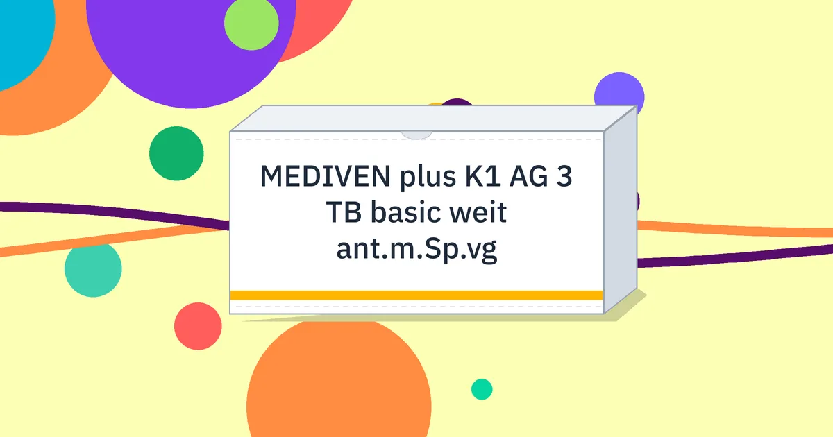 Symbolbild: Packung mit der Aufschrift MEDIVEN plus K1 AG 3 TB basic weit ant.m.Sp.vg (PZN 15058347) – Verfügbarkeit und Bezug in Apotheken in Frankfurt am Main