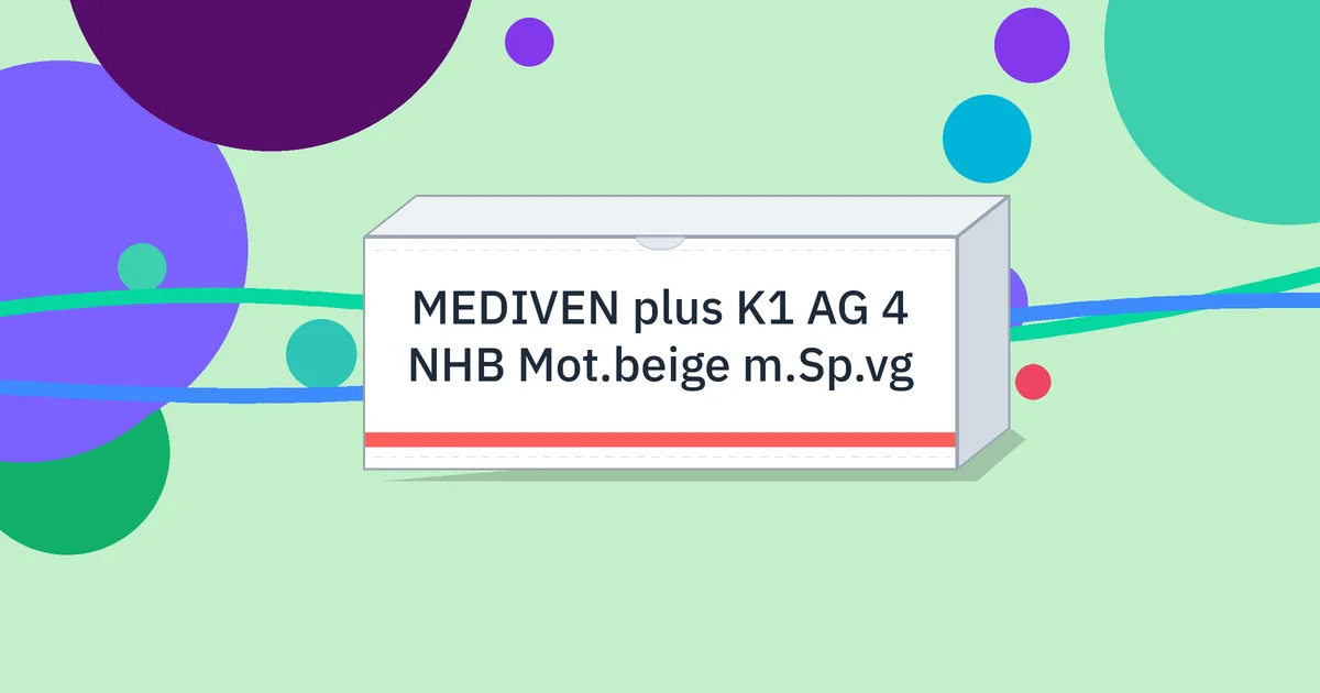 Symbolbild: Packung mit der Aufschrift MEDIVEN plus K1 AG 4 NHB Mot.beige m.Sp.vg (PZN 15916182) – Verfügbarkeit und Bezug in Apotheken in Frankfurt am Main