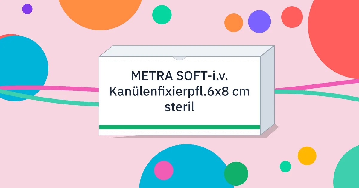 Symbolbild: Packung mit der Aufschrift METRA SOFT-i.v. Kanülenfixierpfl.6x8 cm steril (PZN 12482814) – Verfügbarkeit und Bezug in Apotheken in Frankfurt am Main