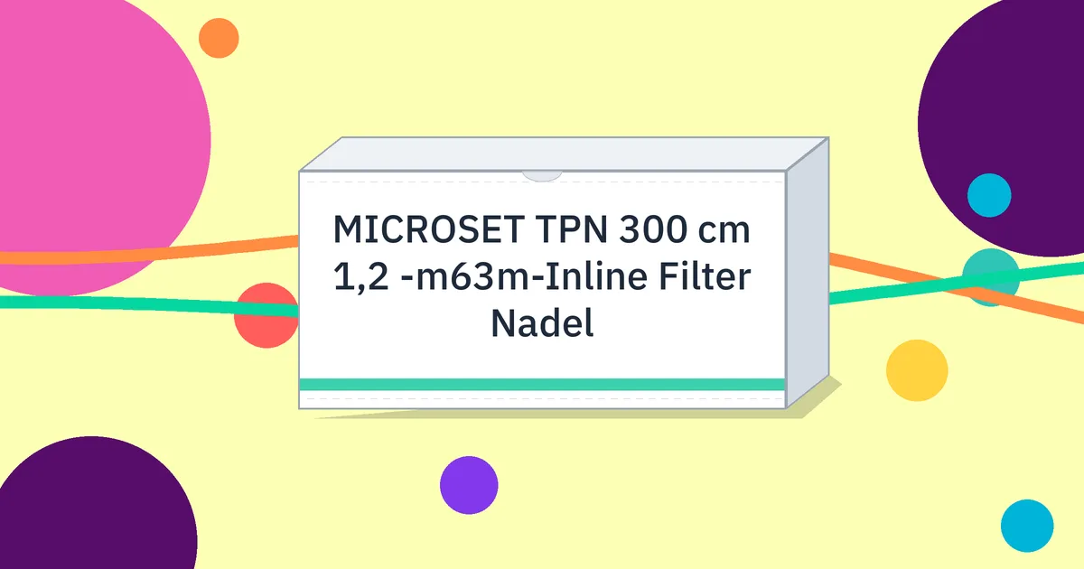 Symbolbild: Packung mit der Aufschrift MICROSET TPN 300 cm 1,2 -m63m-Inline Filter Nadel (PZN 18448758) – Verfügbarkeit und Bezug in Apotheken in Frankfurt am Main