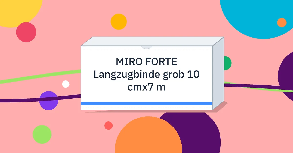 Symbolbild: Packung mit der Aufschrift MIRO FORTE Langzugbinde grob 10 cmx7 m (PZN 09074684) – Verfügbarkeit und Bezug in Apotheken in Frankfurt am Main