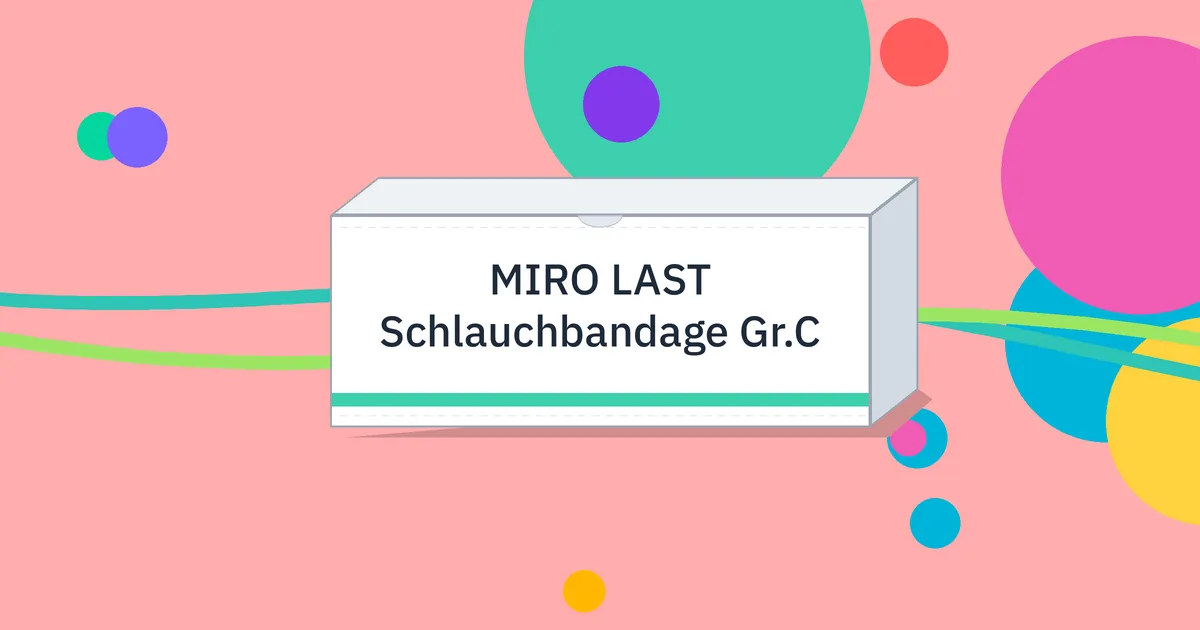 Symbolbild: Packung mit der Aufschrift MIRO LAST Schlauchbandage Gr.C (PZN 06855665) – Verfügbarkeit und Bezug in Apotheken in Frankfurt am Main