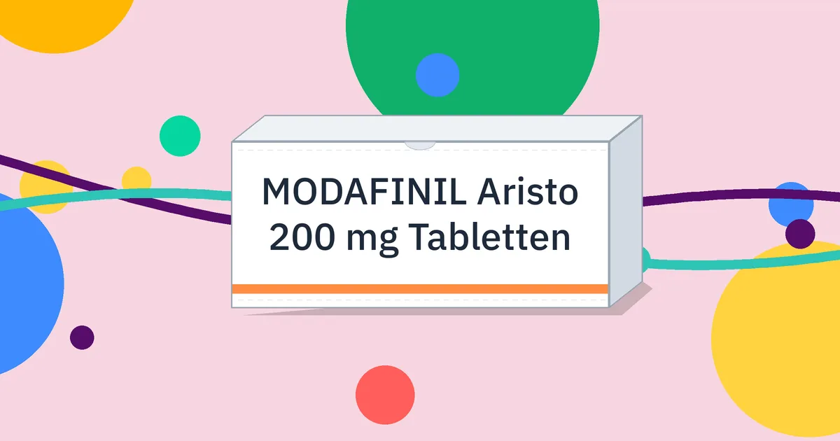 Symbolbild: Packung mit der Aufschrift MODAFINIL Aristo 200 mg Tabletten (PZN 15370872) – Verfügbarkeit und Bezug in Apotheken in Frankfurt am Main