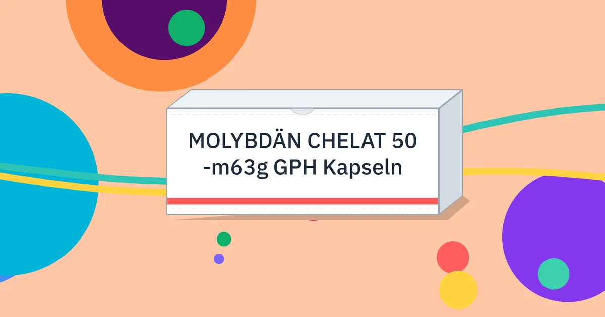 Symbolbild: Packung mit der Aufschrift MOLYBDÄN CHELAT 50 -m63g GPH Kapseln (PZN 10190562) – Verfügbarkeit und Bezug in Apotheken in Frankfurt am Main