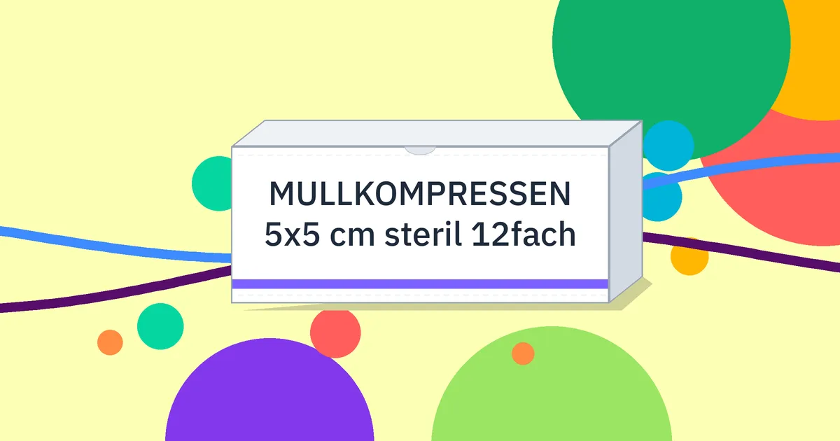 Symbolbild: Packung mit der Aufschrift MULLKOMPRESSEN 5x5 cm steril 12fach (PZN 01330722) – Verfügbarkeit und Bezug in Apotheken in Frankfurt am Main