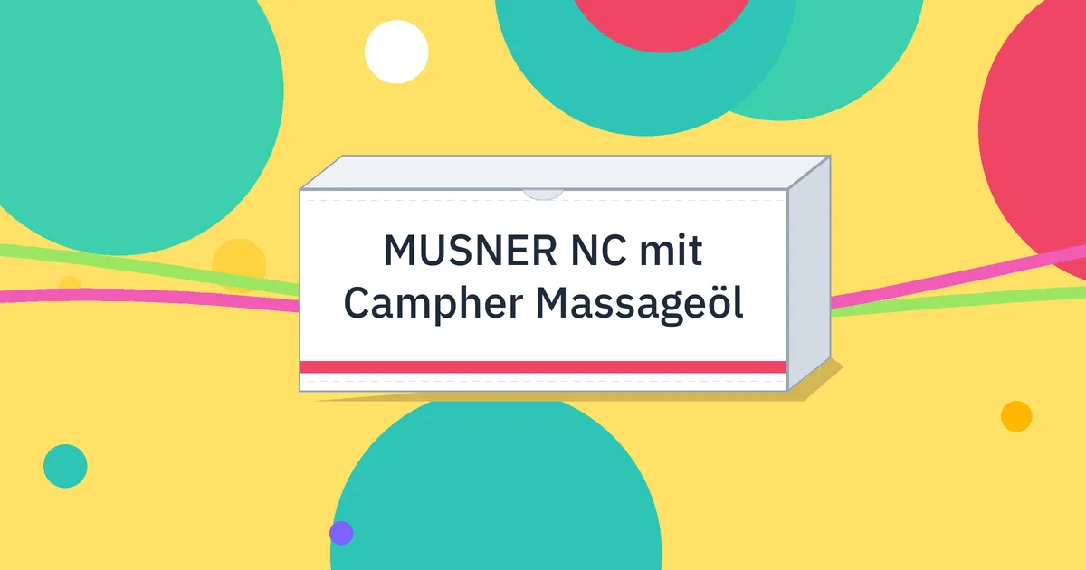 Symbolbild: Packung mit der Aufschrift MUSNER NC mit Campher Massageöl (PZN 11128358) – Verfügbarkeit und Bezug in Apotheken in Frankfurt am Main