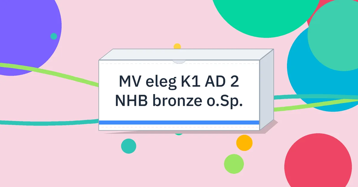 Symbolbild: Packung mit der Aufschrift MV eleg K1 AD 2 NHB bronze o.Sp. (PZN 15674833) – Verfügbarkeit und Bezug in Apotheken in Frankfurt am Main