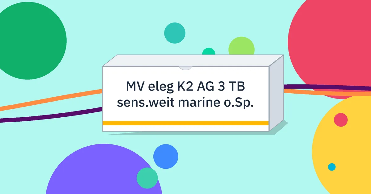 Symbolbild: Packung mit der Aufschrift MV eleg K2 AG 3 TB sens.weit marine o.Sp. (PZN 14611374) – Verfügbarkeit und Bezug in Apotheken in Frankfurt am Main