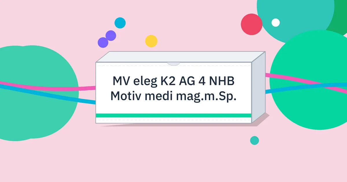 Symbolbild: Packung mit der Aufschrift MV eleg K2 AG 4 NHB Motiv medi mag.m.Sp. (PZN 15722147) – Verfügbarkeit und Bezug in Apotheken in Frankfurt am Main