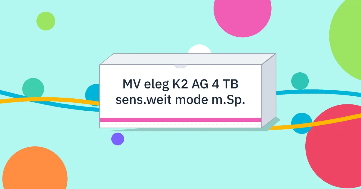 Symbolbild: Packung mit der Aufschrift MV eleg K2 AG 4 TB sens.weit mode m.Sp. (PZN 09867752) – Verfügbarkeit und Bezug in Apotheken in Frankfurt am Main