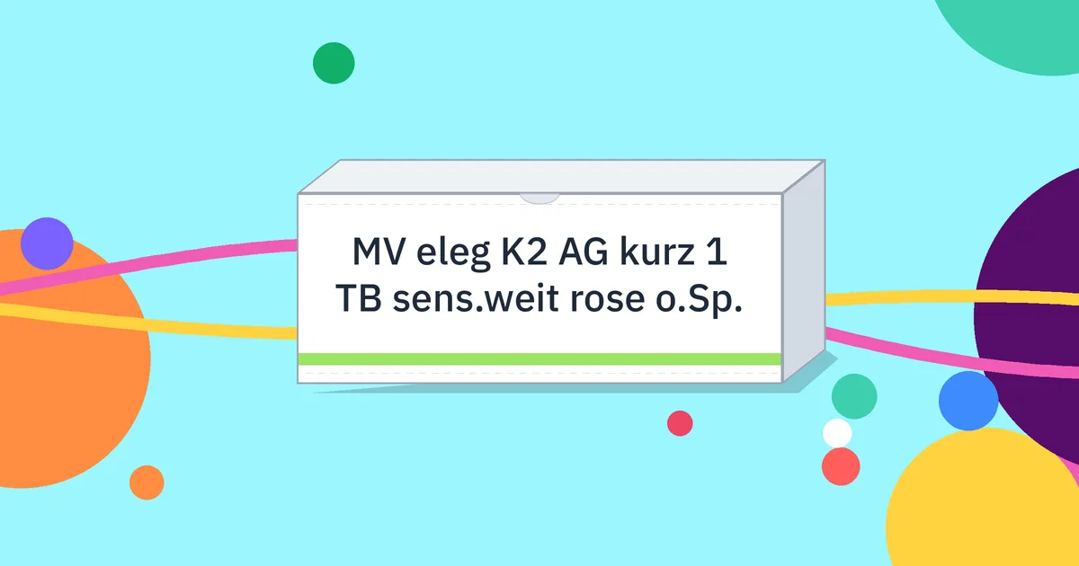 Symbolbild: Packung mit der Aufschrift MV eleg K2 AG kurz 1 TB sens.weit rose o.Sp. (PZN 14697335) – Verfügbarkeit und Bezug in Apotheken in Frankfurt am Main