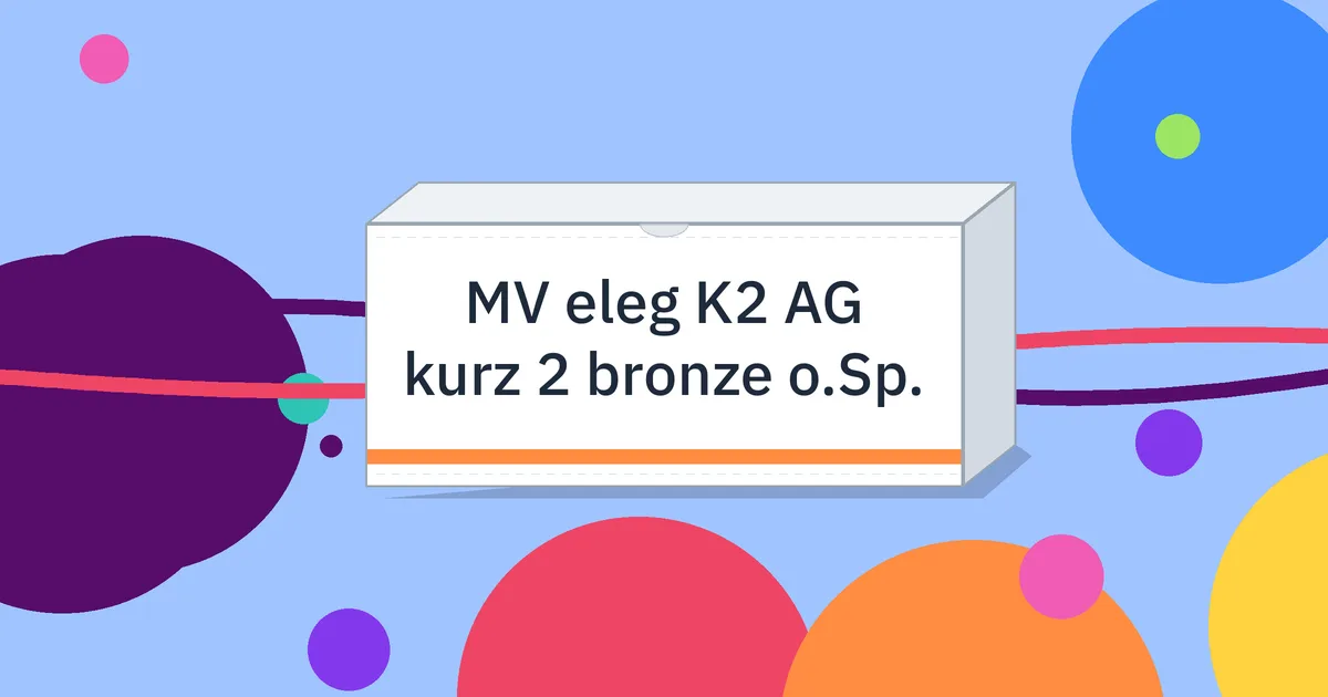 Symbolbild: Packung mit der Aufschrift MV eleg K2 AG kurz 2 bronze o.Sp. (PZN 14717204) – Verfügbarkeit und Bezug in Apotheken in Frankfurt am Main