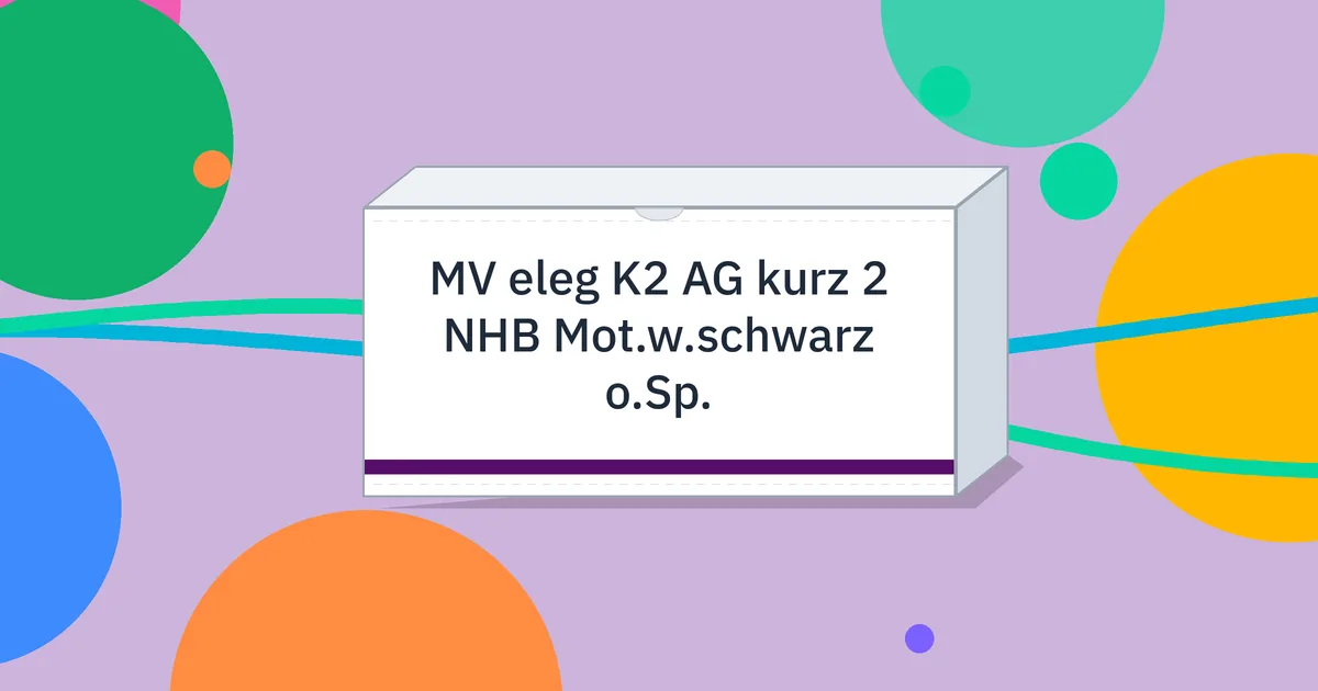 Symbolbild: Packung mit der Aufschrift MV eleg K2 AG kurz 2 NHB Mot.w.schwarz o.Sp. (PZN 15713651) – Verfügbarkeit und Bezug in Apotheken in Frankfurt am Main